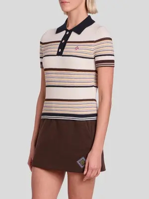 Casablanca Café Striped Cotton & Wool-blend Polo Top