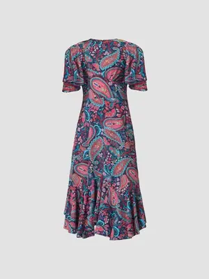 Shoshanna Mallie Paisley Fluted-hem Midi Dress