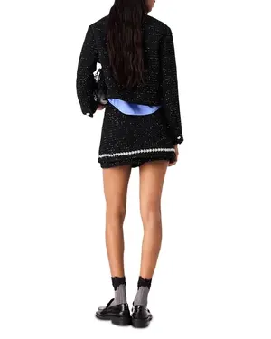 Maje Veralys Cotton Blend Cropped Sequinned Tweed Jacket