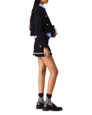 Maje Veralys Cotton Blend Cropped Sequinned Tweed Jacket
