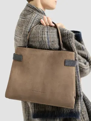Brunello Cucinelli Essence Top Handle Bag In Suede With Precious Bands