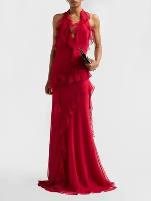 AMUR Lola Halterneck Ruffled A-line Gown