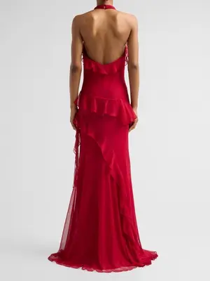 AMUR Lola Halterneck Ruffled A-line Gown