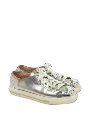 Miu Miu Crystal-embellished Leather Sneakers