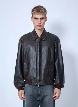 Prada Nappa Leather Bomber Jacket - Brown