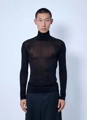 Saint Laurent Sheer Turtleneck Top - Black