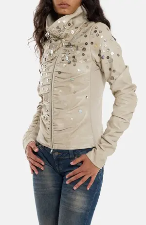 JADED LONDON Button-decorated Faux Leather Fitted Jacket