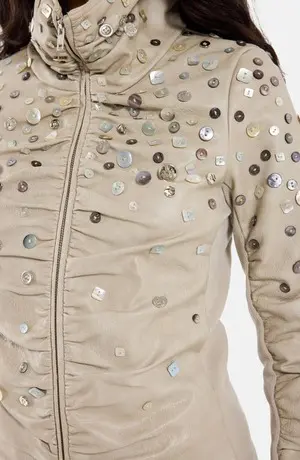 JADED LONDON Button-decorated Faux Leather Fitted Jacket