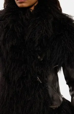 JADED LONDON Faux Leather & Faux Fur Toggle Coat
