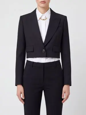 Elisabetta Franchi Cropped Single-breasted Virgin Wool Blazer With Peak Lapels - Black