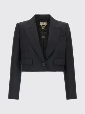 Elisabetta Franchi Cropped Single-breasted Virgin Wool Blazer With Peak Lapels - Black