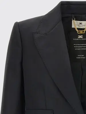 Elisabetta Franchi Cropped Single-breasted Virgin Wool Blazer With Peak Lapels - Black