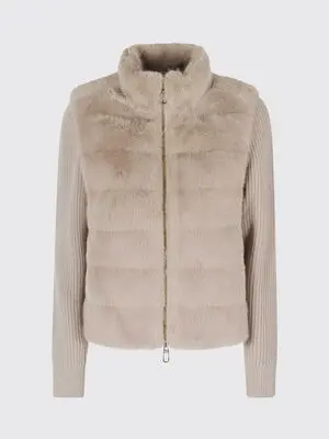 DUNO Faux Fur Jacket With Knitted Wool Inserts - Brown