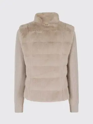 DUNO Faux Fur Jacket With Knitted Wool Inserts - Brown