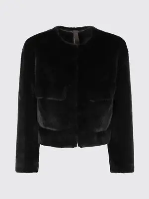 DUNO Crew Neck Faux Fur Jacket With Patch Pockets