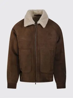 SALVATORE SANTORO Suede Short Coat With Shearling Collar