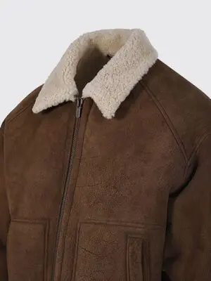 SALVATORE SANTORO Suede Short Coat With Shearling Collar