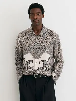REISS Lafont Paisley-print Long-sleeve Shirt Regular-fit - Black/white