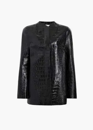 Khaite Sadie Coat In Croc-embossed Leather