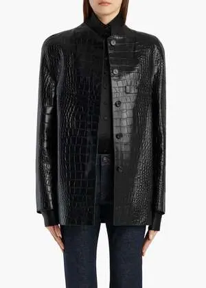 Khaite Sadie Coat In Croc-embossed Leather