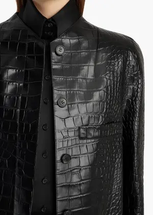 Khaite Sadie Coat In Croc-embossed Leather