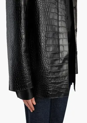 Khaite Sadie Coat In Croc-embossed Leather