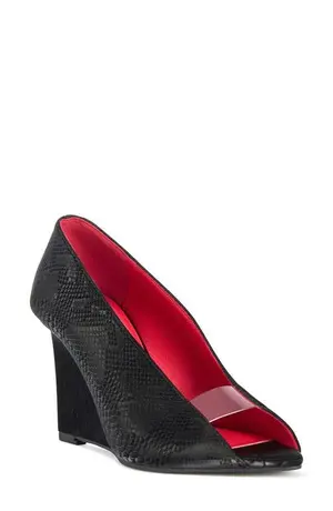 AZALEA WANG Nicoleta Snakeskin Embossed Wedge Pump - Blackmulti