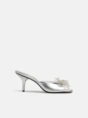 REFORMATION Clementine Heeled Mule Sandal Leather Pom