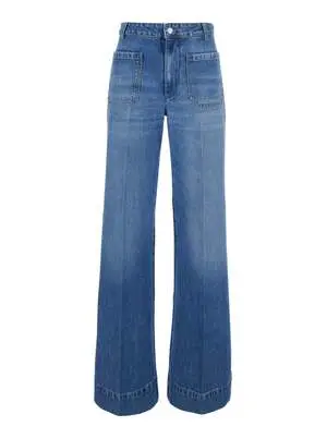 Victoria Beckham Alina' Light Blue Jeans With Logo Patch On The Back And Faded Effect In Blue Denim For - Multicolor