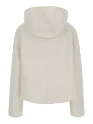 Fendi White Jacket With Fixed Hood And Zip Closure In Virgin Wool - Multicolor