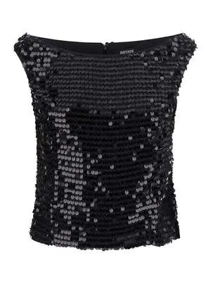 ROTATE BY BIRGER CHRISTENSEN Black Sleeveless Top With All-over Sequins In Tech Fabric For - Multicolor