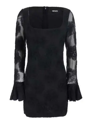 ROTATE BY BIRGER CHRISTENSEN Flower Mesh Ls Mini Dress With Polyester Details And Black Color For - Multicolor