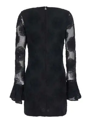 ROTATE BY BIRGER CHRISTENSEN Flower Mesh Ls Mini Dress With Polyester Details And Black Color For