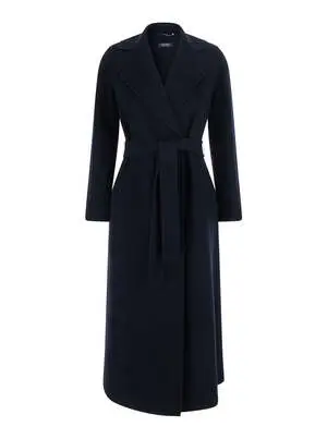 Max Mara S 'poldo' Blue Double-breasted Coat With Notched Revers And Front Belt In Wool For - Multicolor