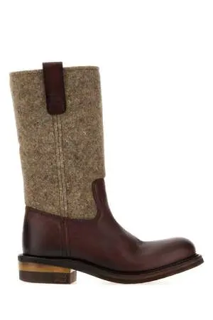 Miu Miu Two-tone Felt And Leather Boots - Multicolor