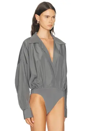 Norma Kamali Oversized Bodysuit In Grey