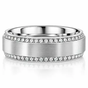 BLISS DIAMOND 1ct Diamond 7mm Brushed Beveled Wedding Ring Comfort Fit Band - Titanium
