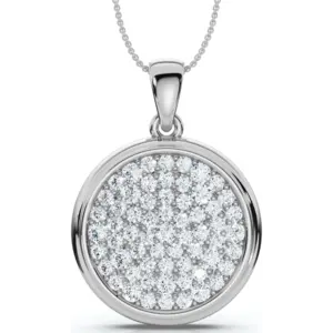 BLISS DIAMOND 91ct Pave Diamond Andrea Medallion Charm 18" Necklace 1" Tall