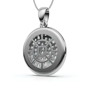 BLISS DIAMOND 91ct Pave Diamond Andrea Medallion Charm 18" Necklace 1" Tall