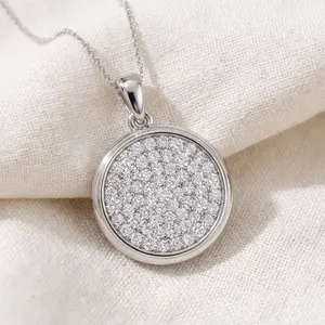 BLISS DIAMOND 91ct Pave Diamond Andrea Medallion Charm 18" Necklace 1" Tall