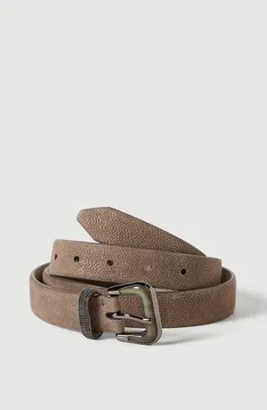 Brunello Cucinelli Sparkling Textured Leather Belt With Monili