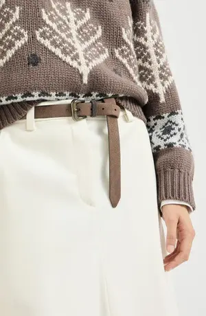 Brunello Cucinelli Sparkling Textured Leather Belt With Monili