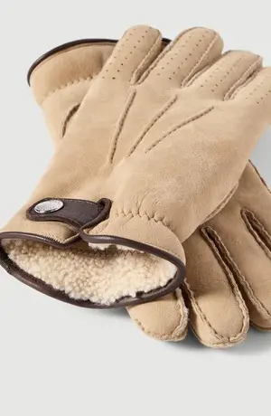 Brunello Cucinelli Suede Curly Shearling Gloves