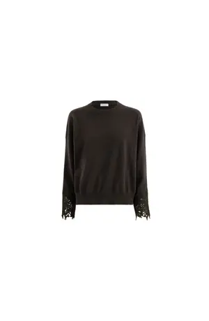 Brunello Cucinelli Cashmere Sweater With Wispy Lace Cuffs