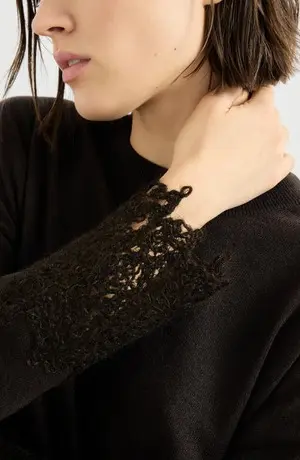 Brunello Cucinelli Cashmere Sweater With Wispy Lace Cuffs