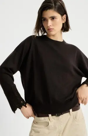Brunello Cucinelli Cashmere Sweater With Wispy Lace Cuffs