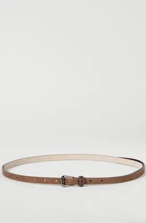 Brunello Cucinelli Sparkling Textured Leather Belt With Shiny Loop - Hazelnut