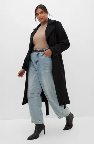 City Chic Riley Row Belted Coat - Black