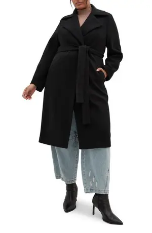 City Chic Riley Row Belted Coat - Black