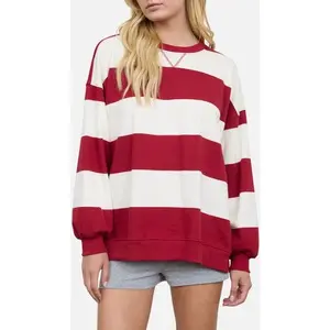 J.O.A. Wide Stripe Crewneck Sweater - Red